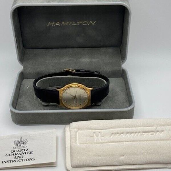 Vintage Men's Hamilton Masterpiece Gold Tone Quartz Day Date Watch New ...