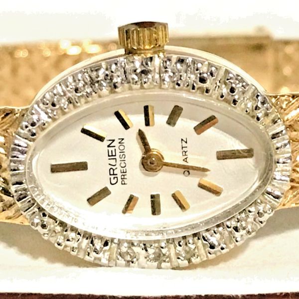 Vintage Gruen Precision Quartz Genuine Diamonds Gold Plated Ladies ...