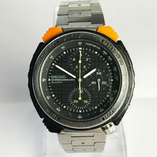 SEIKO 7A28-7050 Drivers Watch chronograph silver black 1982 Giugiaro ...