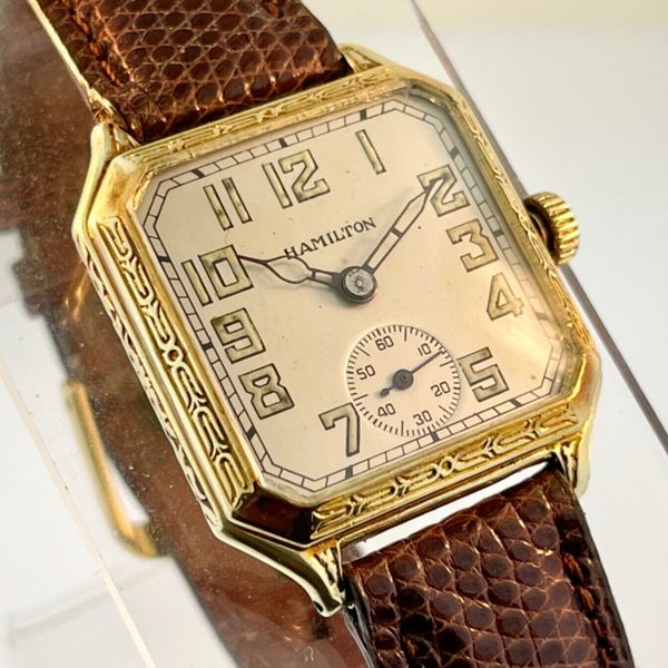 RARE! VTG 1920s HAMILTON “SQUARE ENGRAVED” 14K SOLID GREEN GOLD ART ...