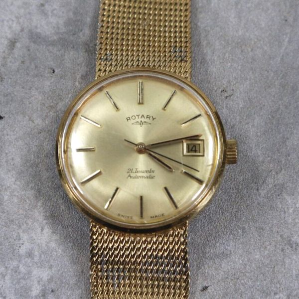 Vintage Rotary Automatic Swiss 21 Jewels Date Watch - Gold Tone Strap ...
