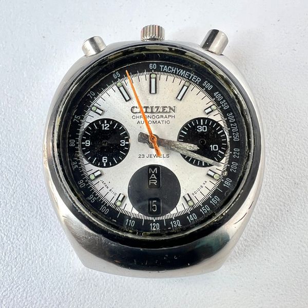 Citizen 67-9011 Automatic Chronograph Watch Vintage Mens White Dial 23 ...