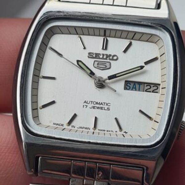 Vintage Square, 1993 SILVER Seiko 5 Automatic Watch 7009-2041 | WatchCharts Marketplace