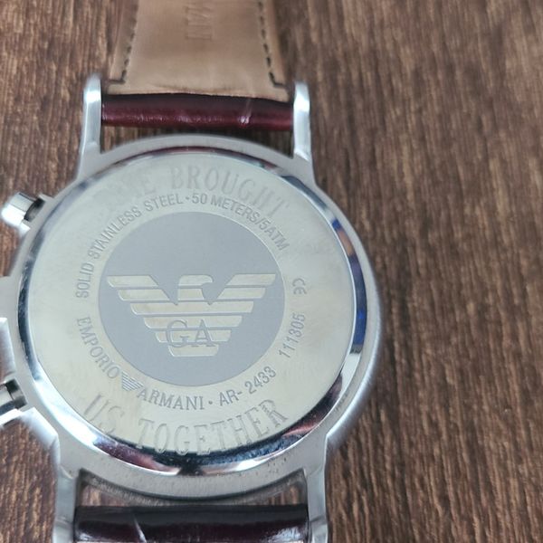 Emporio Armani Men's Classic Chronograph Cream Face Brown Leather Strap ...