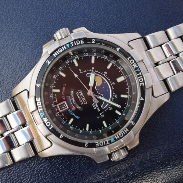 Seiko Tide Master Moon Phase Tidal Chronometer Watch 6F24-701A Sports ...