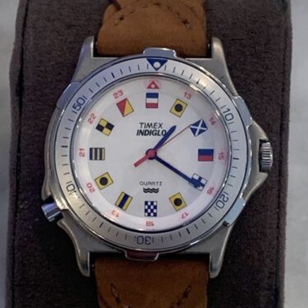 Rare Vintage Mens Timex Indiglo Nautical Flag Maritime Sport Watch ...