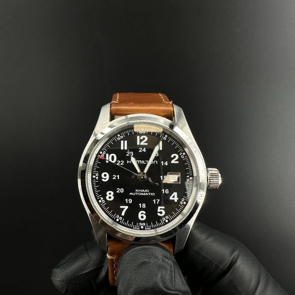 Hamilton Khaki Field Automatic Black Dial Leather Watch H70455533 ...