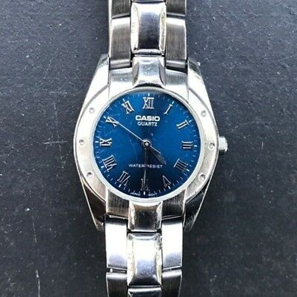 Ladies CASIO LTP-1143 (705) WR Stainless Steel Blue Face Quartz 25mm ...