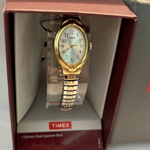 Timex T2M570 Watch Women 18mm Silver Gold Two Tone Stretch Band Brand ...