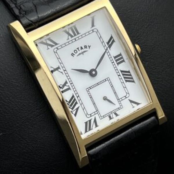 Vintage New ROTARY Tank Curvex Menâ s 38mm Quartz Watch Gold White ...