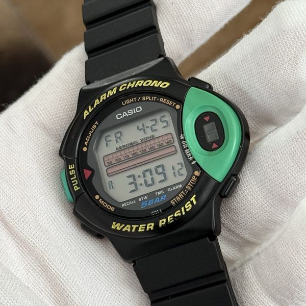 Vintage Casio JP-200W Aerobic Pulse Monitor Menâ s Digital Sports Watch ...
