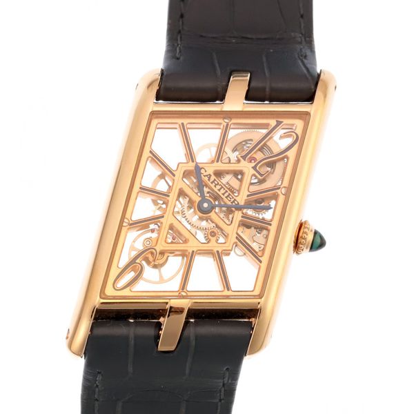 [Used] Cartier Tank Asymmetric PG Skeleton Dial Manual winding leather ...