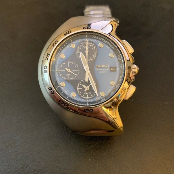 RARE SEIKO 7T62-0AM0 Chronograph Alarm Watch Starburst Blue Dial | WatchCharts Marketplace