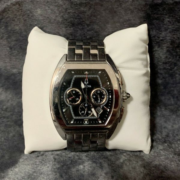 Men's Bulova Chronograph Watch with Black Tonneau Dial (Model: 96G59 ...