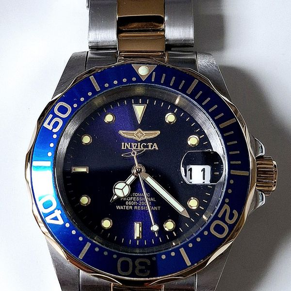 Invicta Grand Divers Watch Blue & Gold Face, Gold/ Steel Strap, Box ...