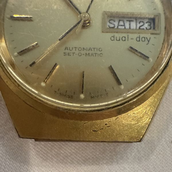 MENS 1970s BULOVA DUAL-DAY AUTOMATIC SET-O-MATIC SWISS WRISTWATCH FACE ...