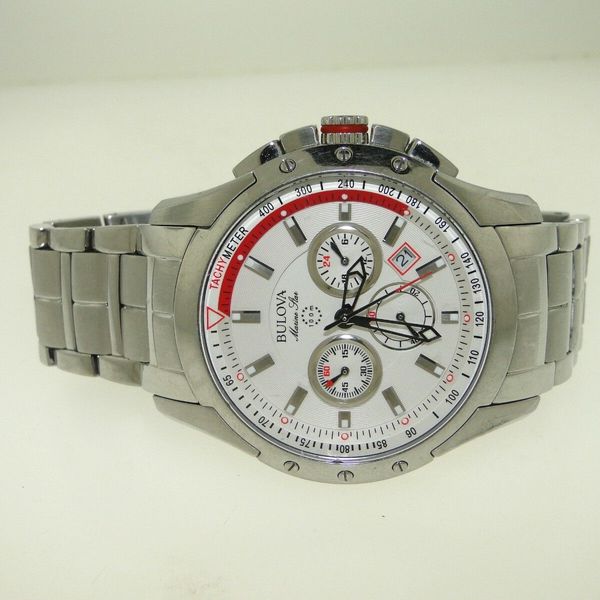 BULOVA 96B013 MARINE STAR WHITE FACE STAINLESS STEEL WRISTWATCH ...
