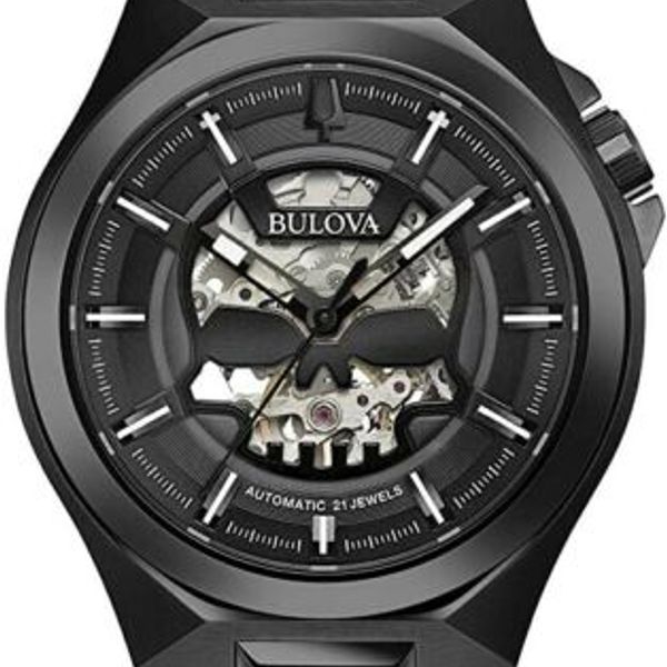 Bulova Maquina Automatic Skeleton Dial Black Leather Men's Watch (Model ...