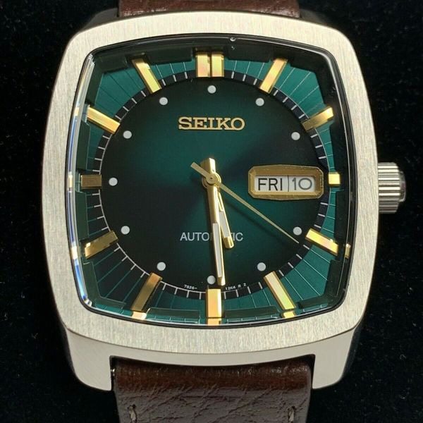 Seiko Recraft Automatic Green Dial Brown Leather Strap Men's Watch ...
