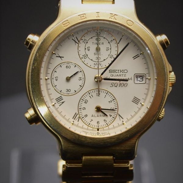Seiko SQ100 Chronograph Rare Fully Working Vintage 90s Gold Watch from ...