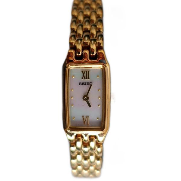 Seiko Ladies 2E20 Tank watch Gold plated quartz slim Mother of pearl ...