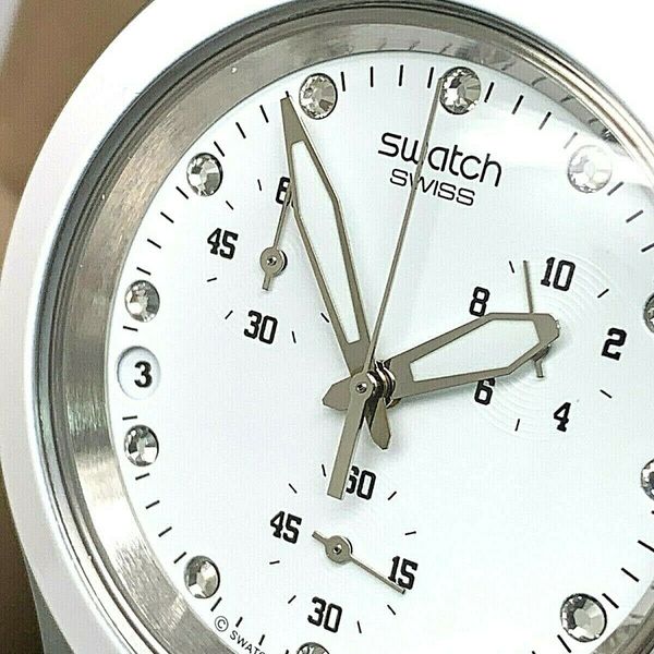 Swatch Unisex Watch SVCK4045 White Clear Plastic Chronograph Swiss ...