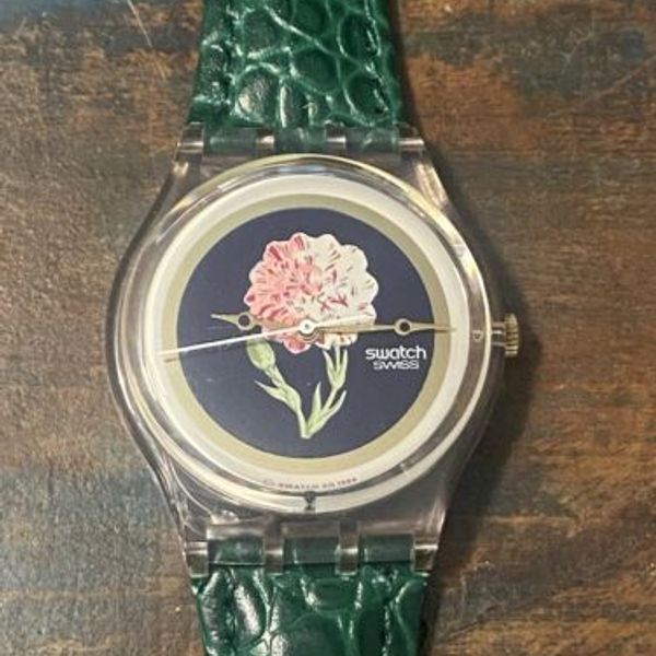 SWATCH WATCH ROSATHEA RARE NEW in case COLLECTIBLE GP110 Green Leather Band | WatchCharts ...