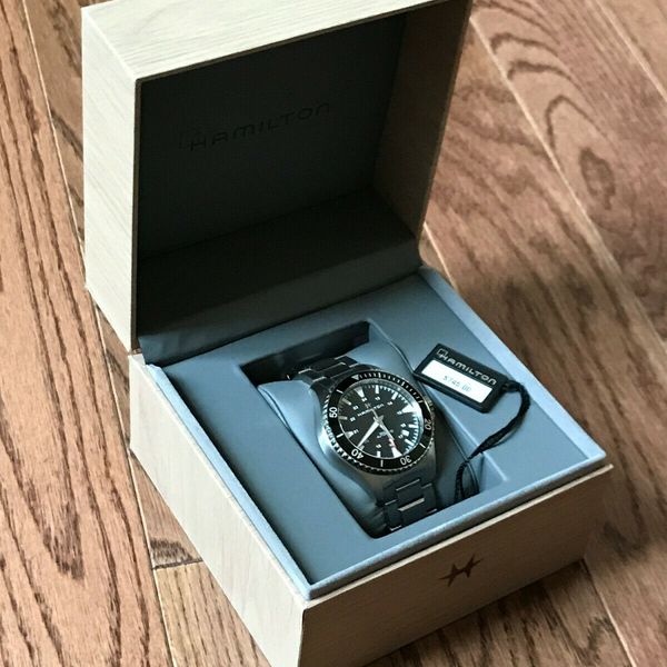 Hamilton Khaki Navy Men's Black Watch Diver Silver Stainless Steel Band ...