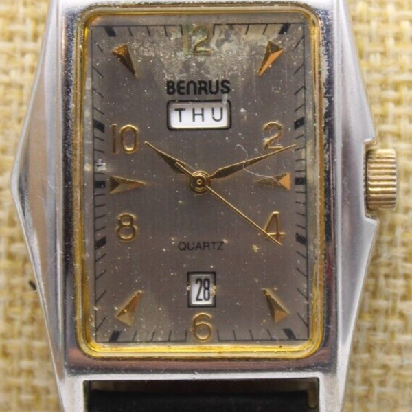 BENRUS QUARTZ MEN'S TANK WATCH 31.3x34.8mm 20mm LUG BNW726 RUNS (F4Q ...