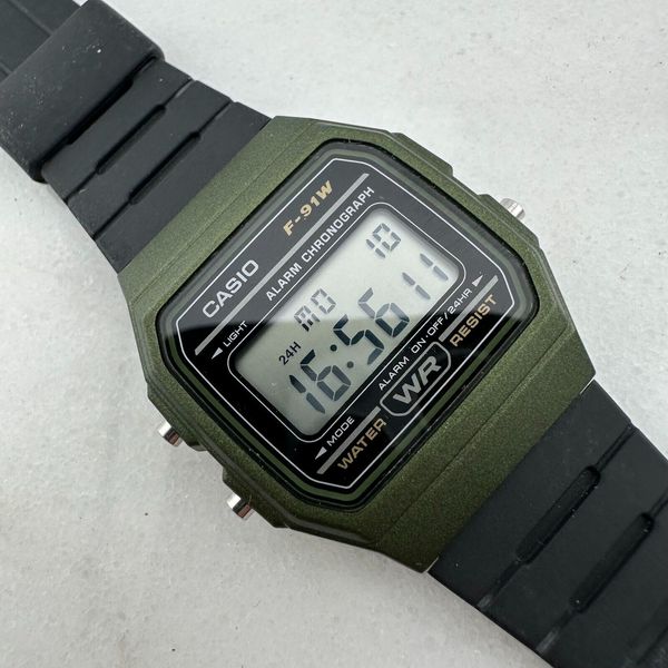 Casio F-91W Digital Watch Men Black Green Dial New Battery ...