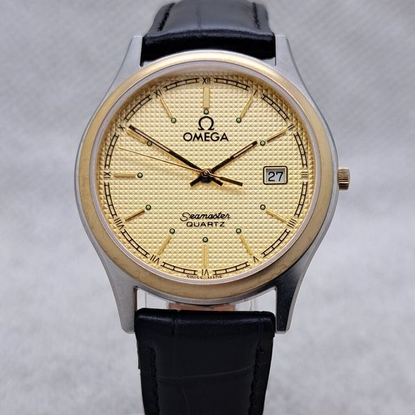 Vintage Omega Seamaster Golden Dial 1425 Date Quartz Men's Swiss Watch ...