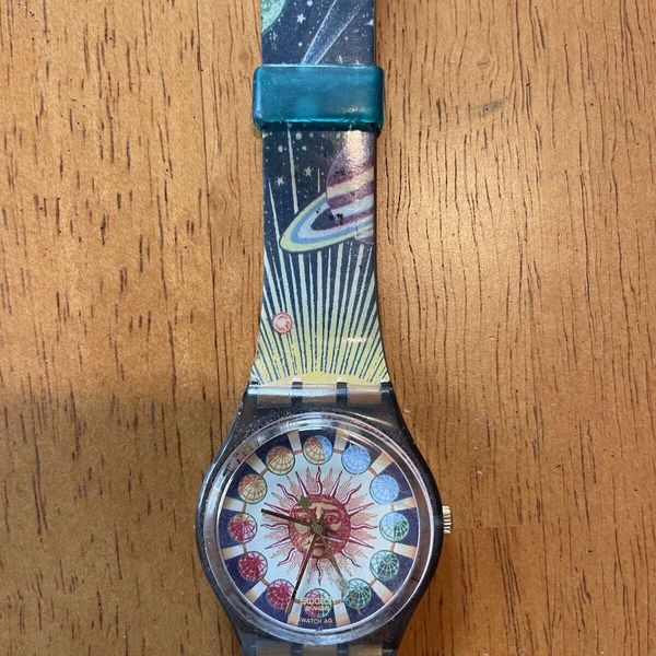 Vintage Swatch Swiss Made Eigthies Sun Blue Green Seethrough Working ...