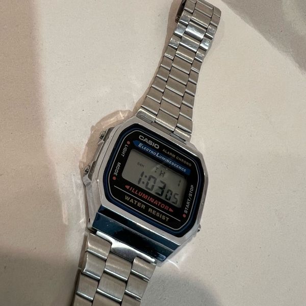 Casio Illuminator Digital Watch Men Silver Tone 3298 Backlight Alarm ...