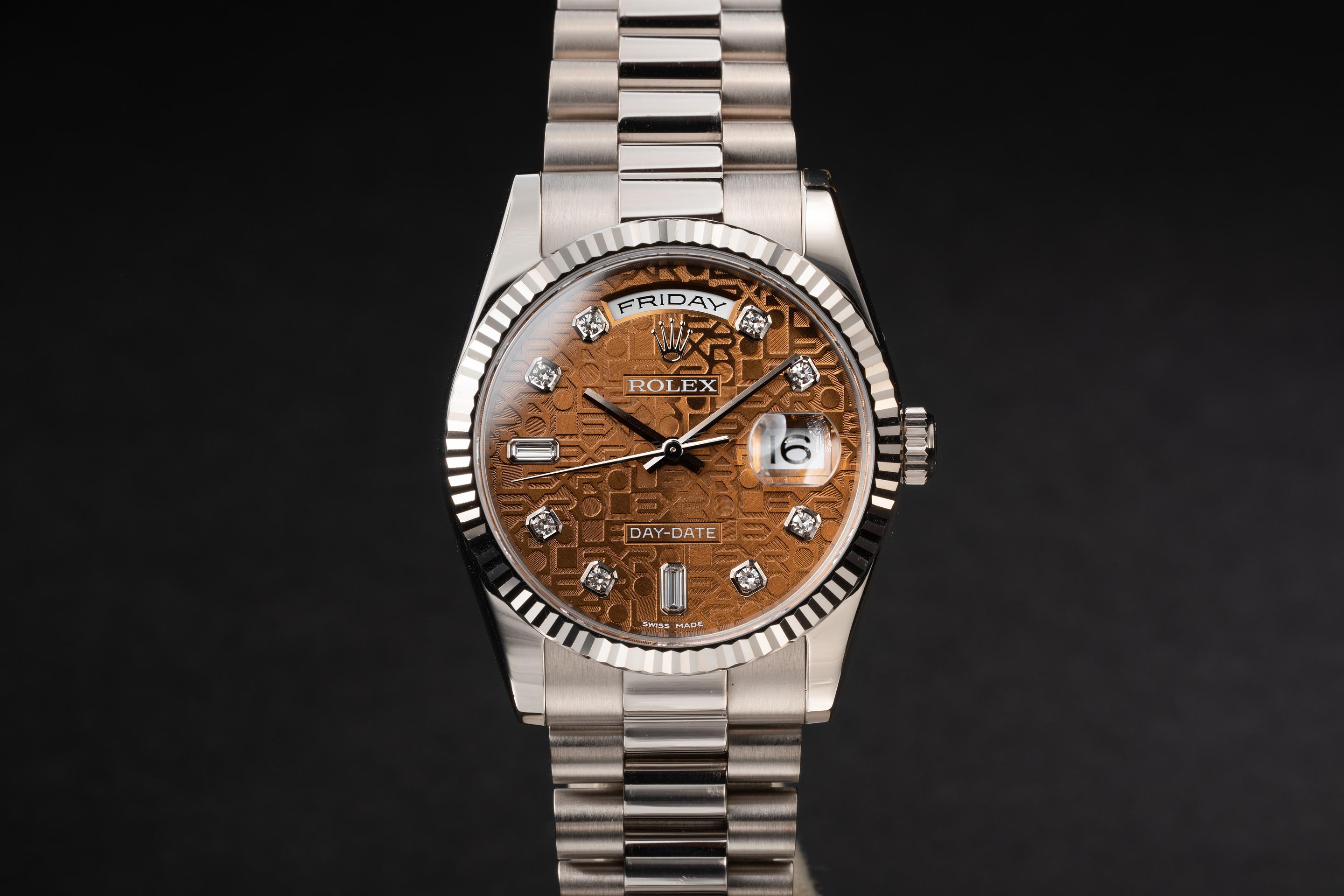 FS: 2001 18K WG Rolex Day-Date 118239 Copper Jubilee Diamond Dial with ...