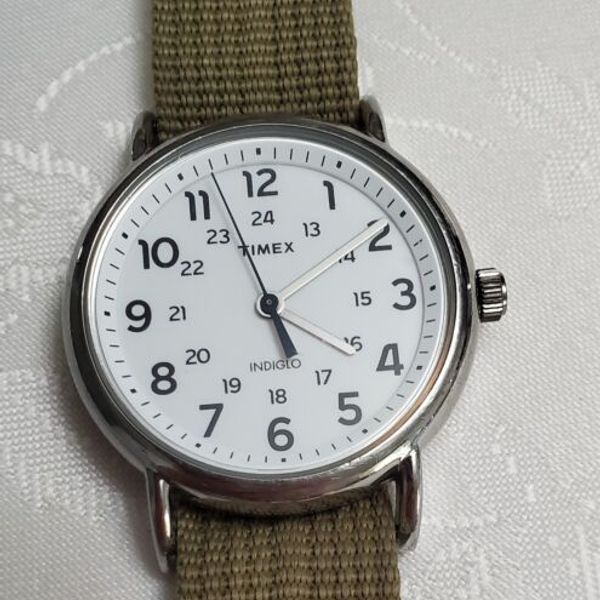 Timex Indiglo Easy Reader White Dial Nylon Band Good Condition NEW ...