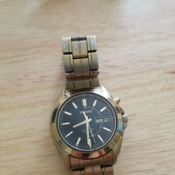 Men's Seiko Kinetic 5M63-0AH0 Gold Tone 50M Day Date Watch , works ...