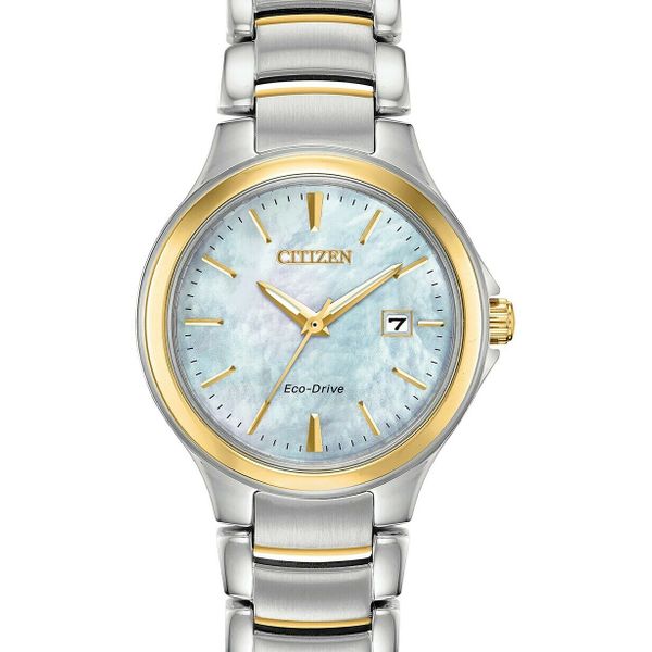 Citizen Eco-Drive MOP Dial Two Tone Stainless Steel Ladies Watch EW2524-55N | WatchCharts