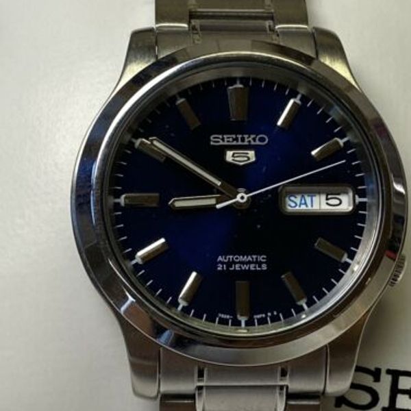 Seiko 5 SNK793 Men’s Bracelet Wrist Watch! Blue Dial Automatic Movement ...
