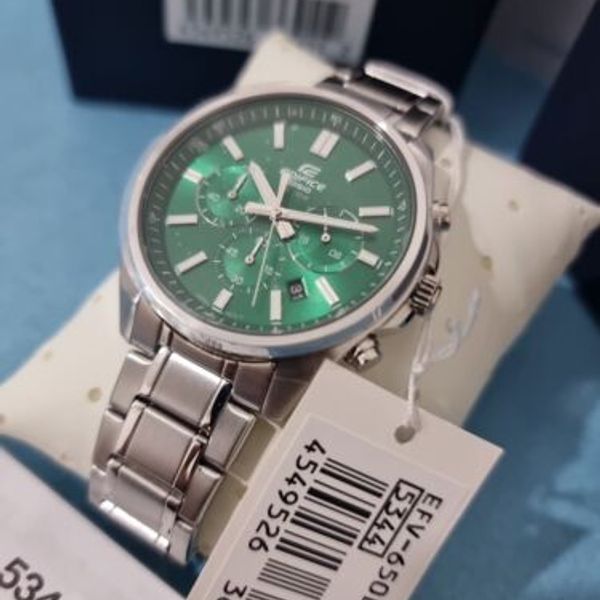 Bn Casio Edifice EFV-650D-3A Chronograph Green Analog S. Steel Men's ...