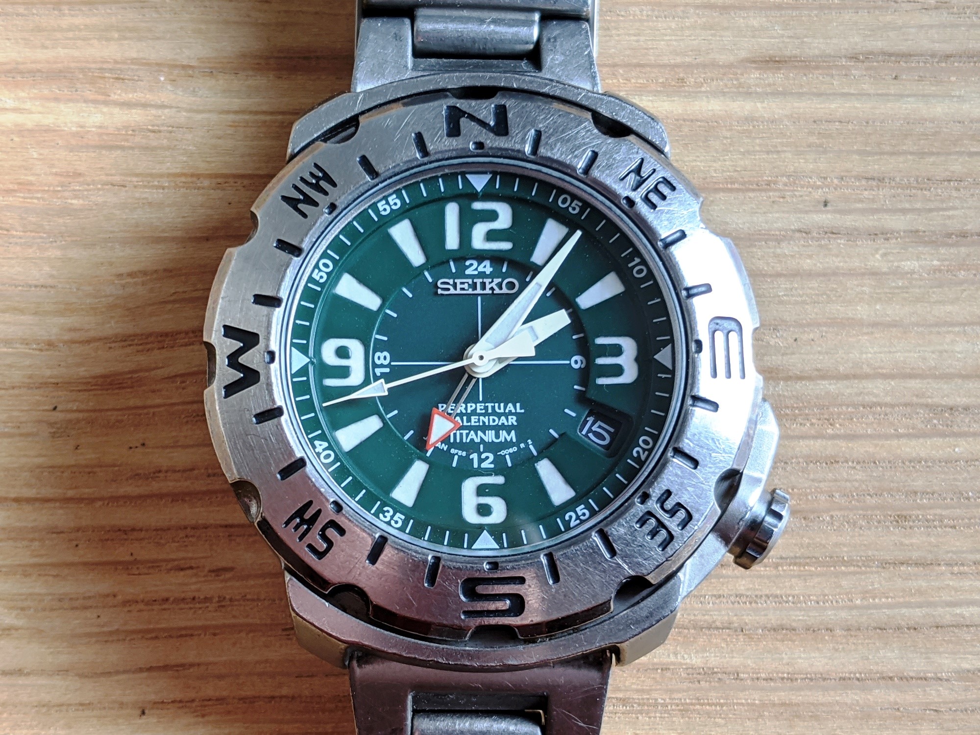 Seiko SBCJ009 green dial "Landrek", 8F56 HAQ GMT w/ perpetual calendar ...