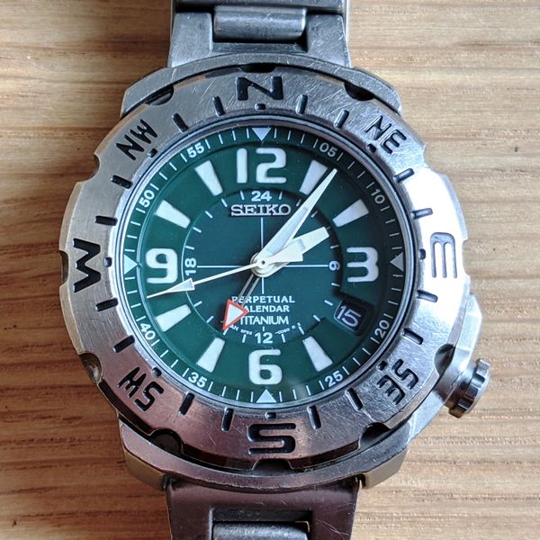 Seiko SBCJ009 green dial "Landrek", 8F56 HAQ GMT w/ perpetual calendar ...