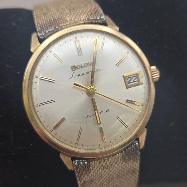 Vintage Bulova Ambassador 33mm Silver Date Dial Automatic Men's Watch ...