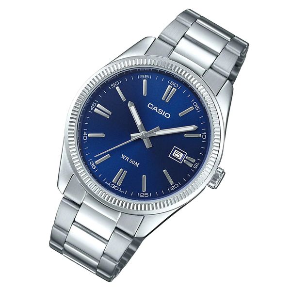 Casio Silver-Tone Steel Navy Blue Dial Unisex Watch - MTP1302PD-2A ...