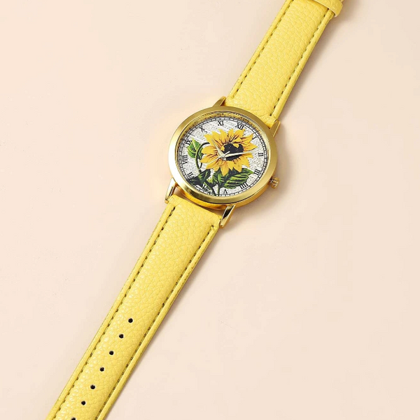 Sunflower Dial Round Pointer Quartz Watch, Yellow Sunflower Flower ...