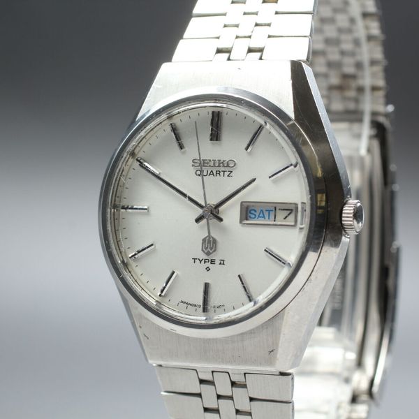 Seiko Type II 0903-8120 Day-Date Silver Quartz Mens Watch From JAPAN ...
