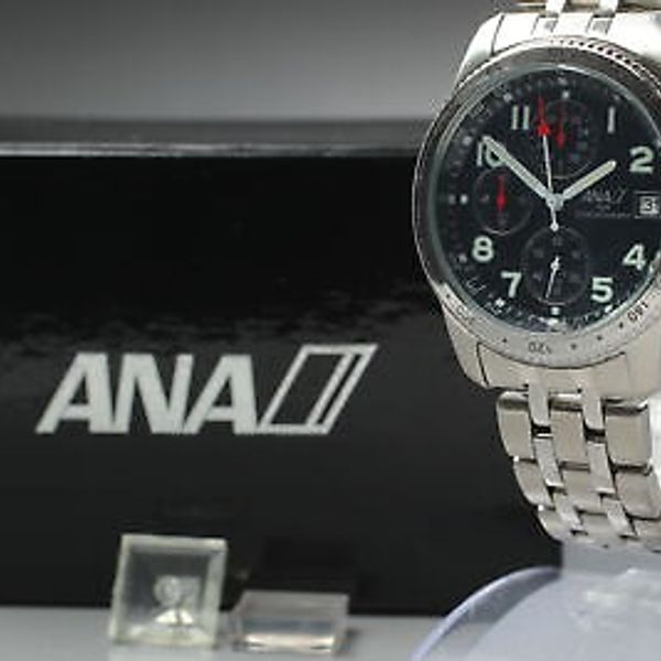 Box [Near MINT] Seiko ANA Chronograph S II VD57B Quartz Mens Watch From ...