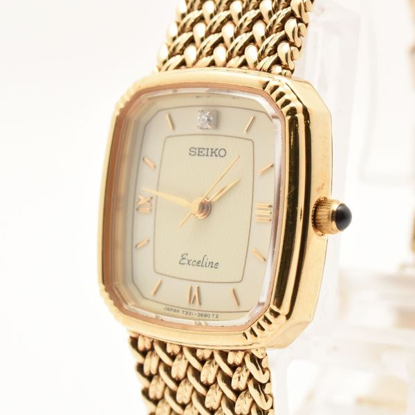 *N MINT* VINTAGE SEIKO Exceline 7321-6600 Gold Diamond Qz Women's Watch ...