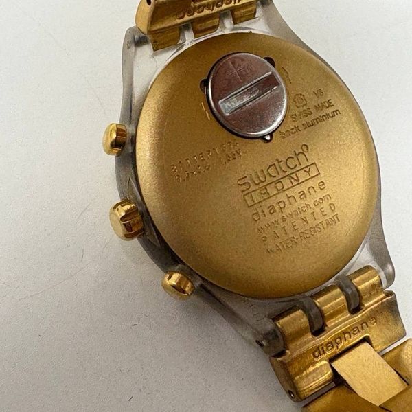 Swatch Swiss Irony Diaphane Chronograph Clear Gold Tone Watch ...