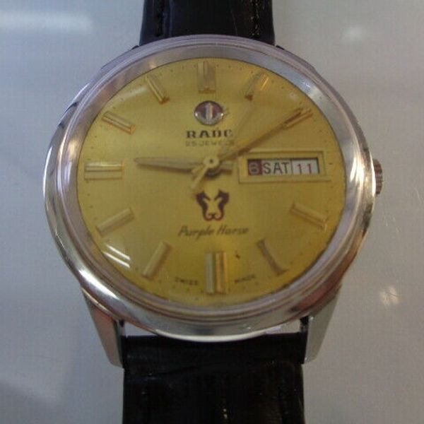 Rado Purple Horse Mens Watch Day & Date Automatic Gold Dial 25 jewels ...