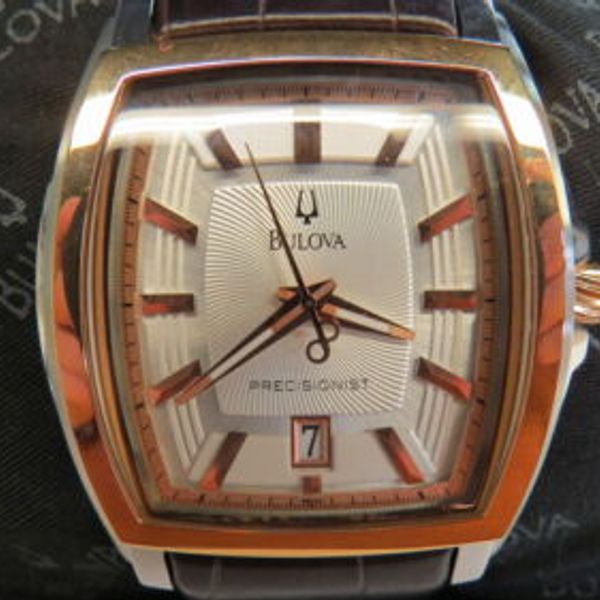 Bulova C977673 Mens Precisionist Brown Alligator Grain Rose Gold Watch ...